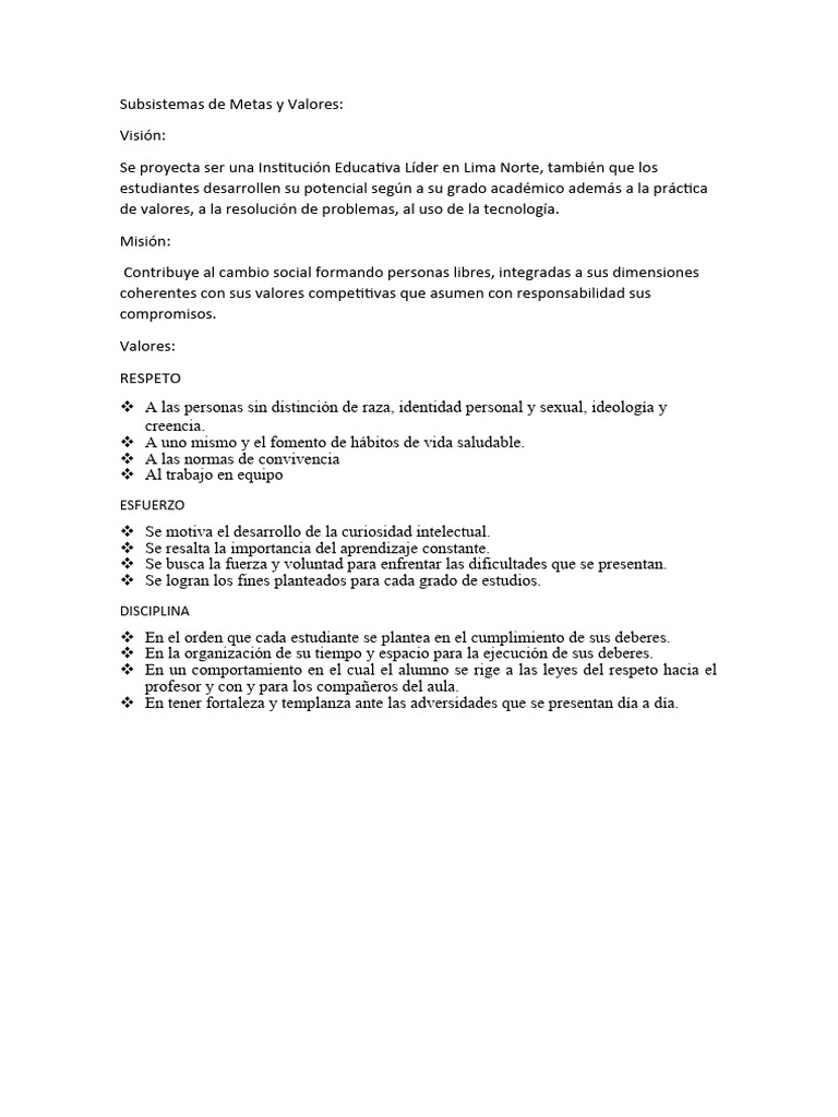 Subsistemas de Metas y Valores | PDF