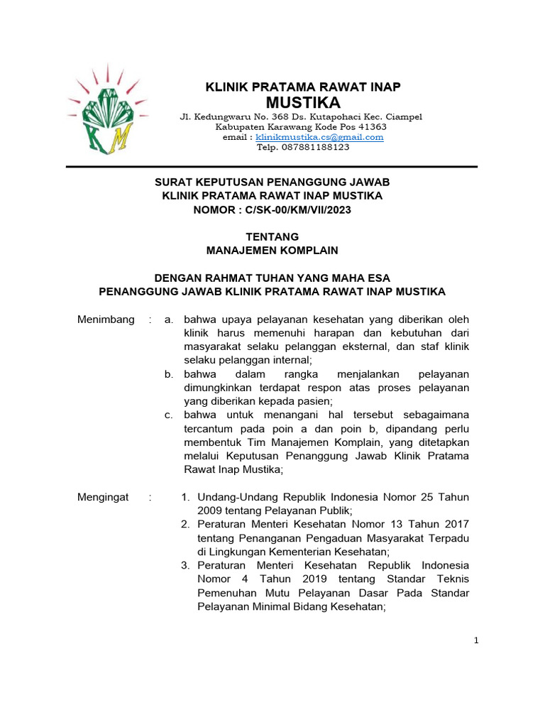 (R) SK Manajemen Komplain | PDF