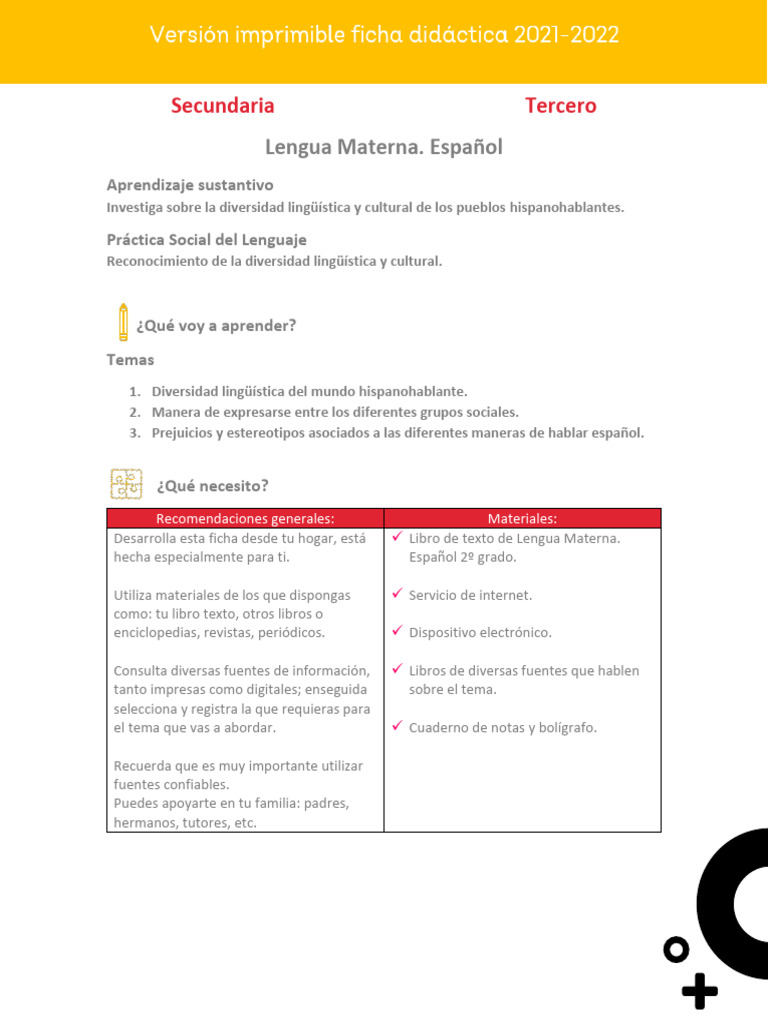 ESPANOL IMPRIMIBLE 1 15 Nov 2021 | PDF | Lengua española | Estereotipos