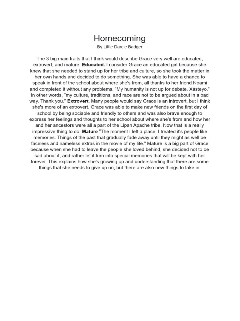 Homecoming Paragraph 1 | PDF