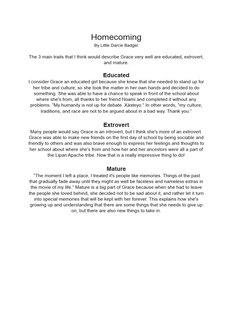 Homecoming Paragraph 3 | PDF