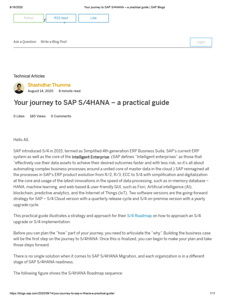 Your Journey To SAP S - 4HANA A Practical Guide - SAP Blogs | PDF | Enterprise Resource Planning ...