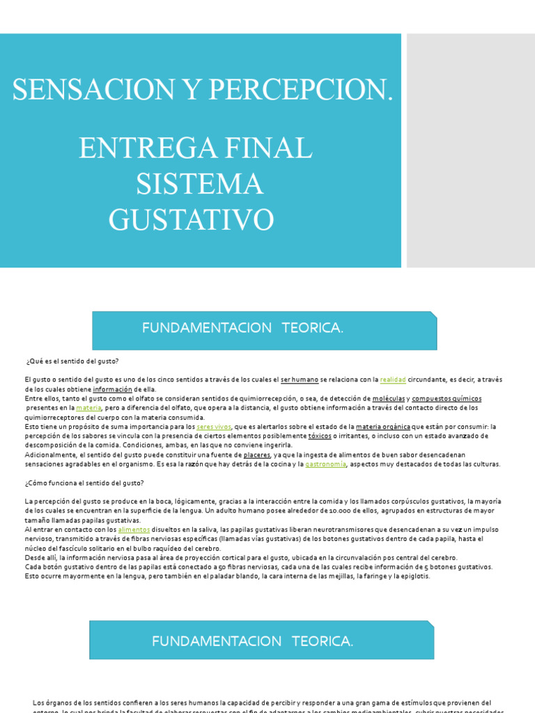 Sensacion y Percepcion Entrega Final | PDF | Gusto | Neurociencia