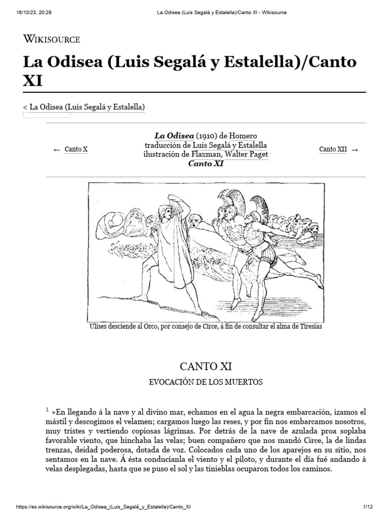 La Odisea (Luis Segalá y Estalella) - Canto XI | PDF | Poemas épicos ...