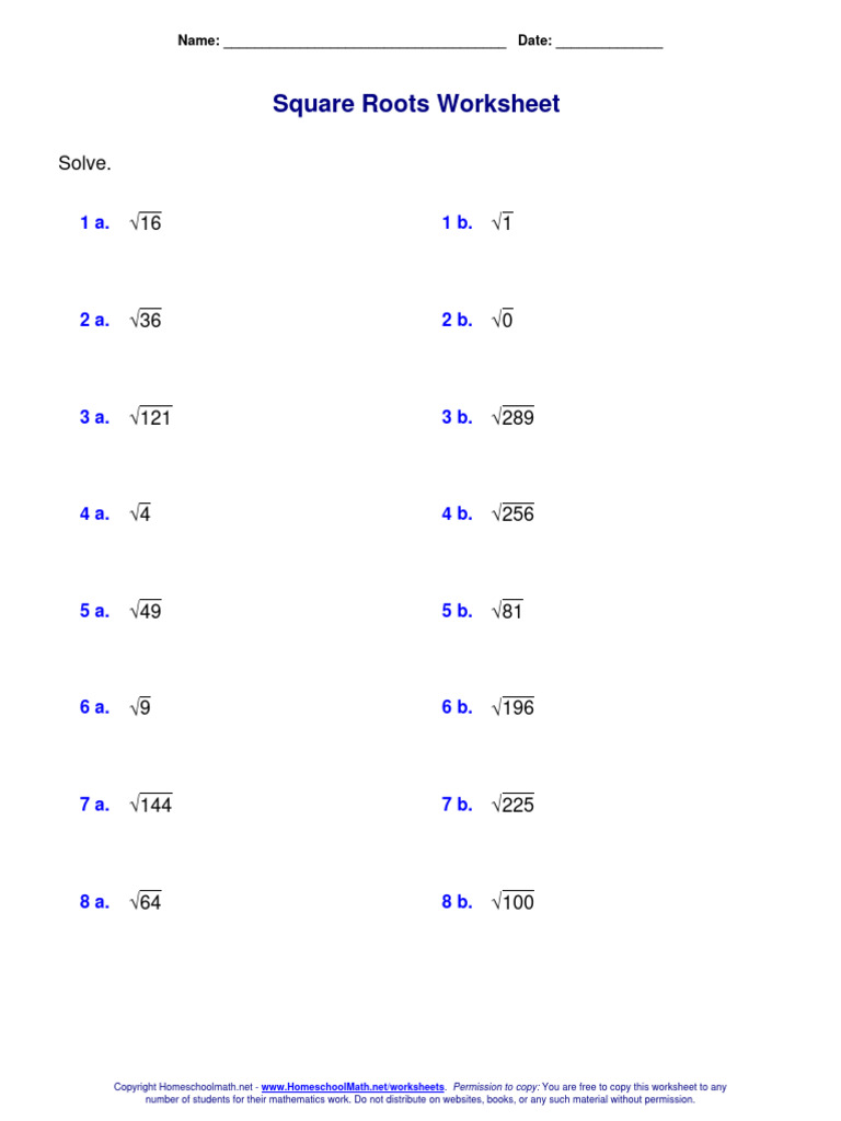 Square Roots Worksheet | PDF | Data Management | Social Information ...