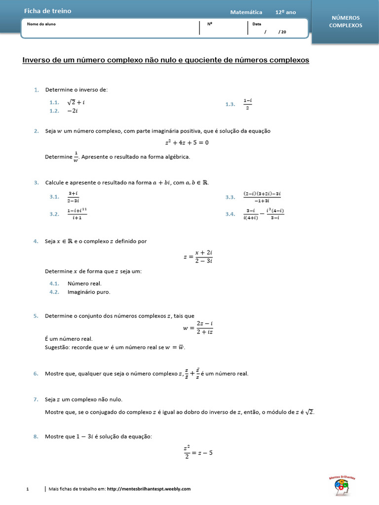 6 Inverso e Quociente de Números Complexos | PDF | Número complexo | Números