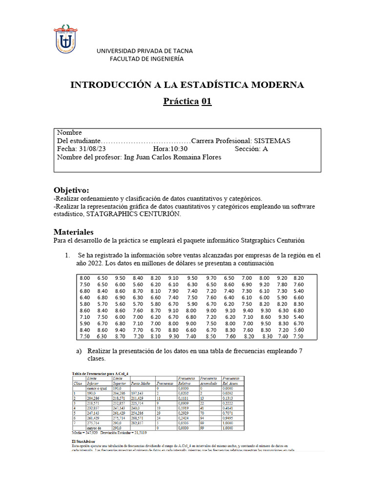 1ra Practica Estad y Prob 23-II Unidad I | Descargar gratis PDF | Estadísticas descriptivas