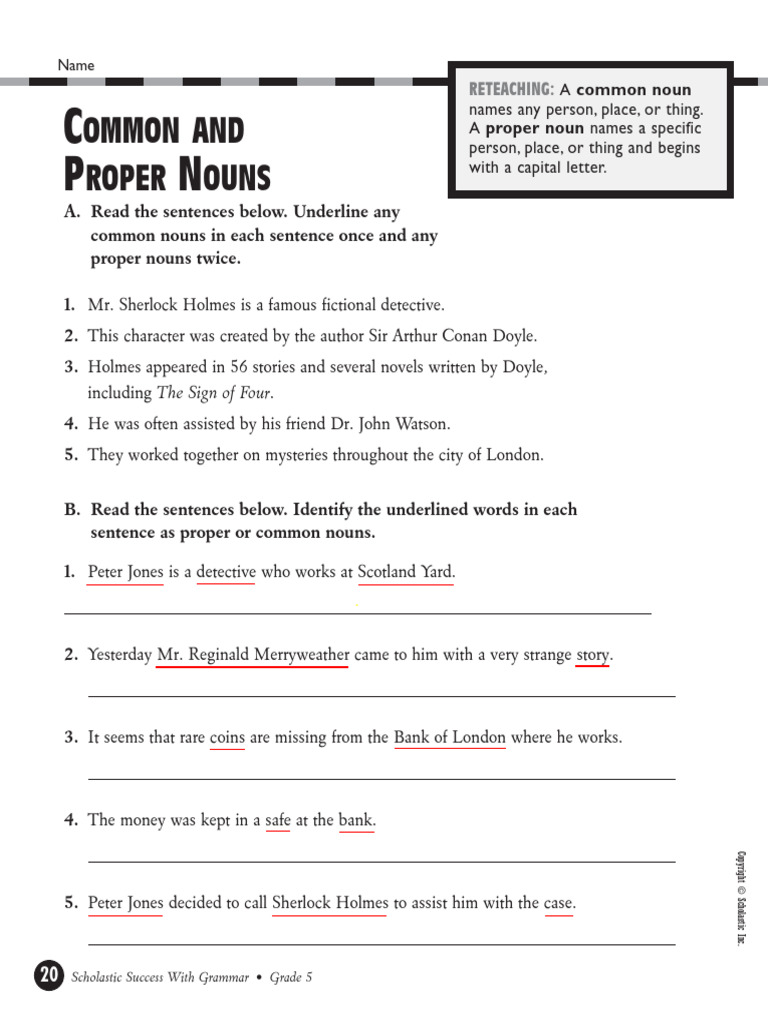 Common Vs Proper - Handout | PDF | Sherlock Holmes | Arthur Conan Doyle ...