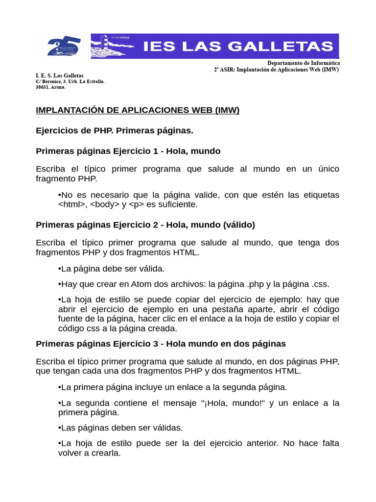 Prácticas PHP Unidad 3 PrimerasPaginas | PDF | Php | Hipervínculo