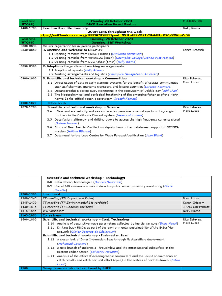 DBCP-39 Timetable v4 DRAFT | PDF | Earth Sciences | Oceanography