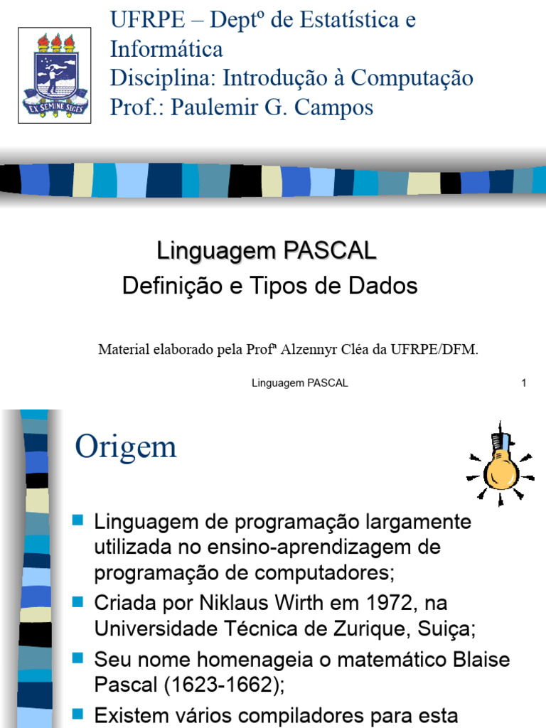 Pascal DefinicaoTipos | PDF | Algoritmos | Linguagem de programação
