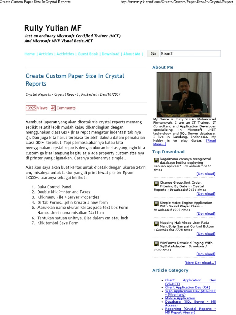 Create Custom Paper Size In Crystal Reports Pdf Technology And Engineering