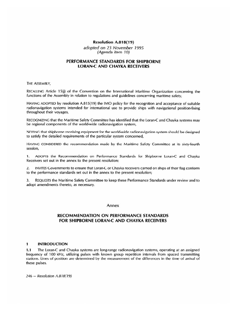IMO Res.A.818 (19) Loran-C | PDF