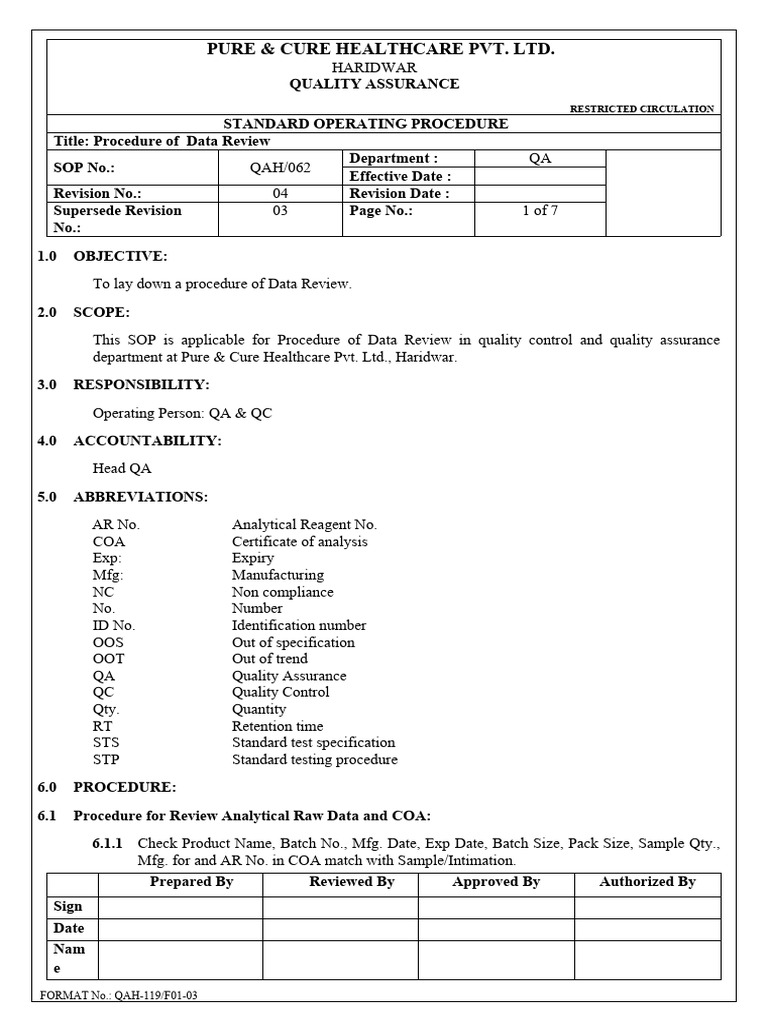 Data Review SOP for QA/QC | PDF | Quality Assurance | Chromatography