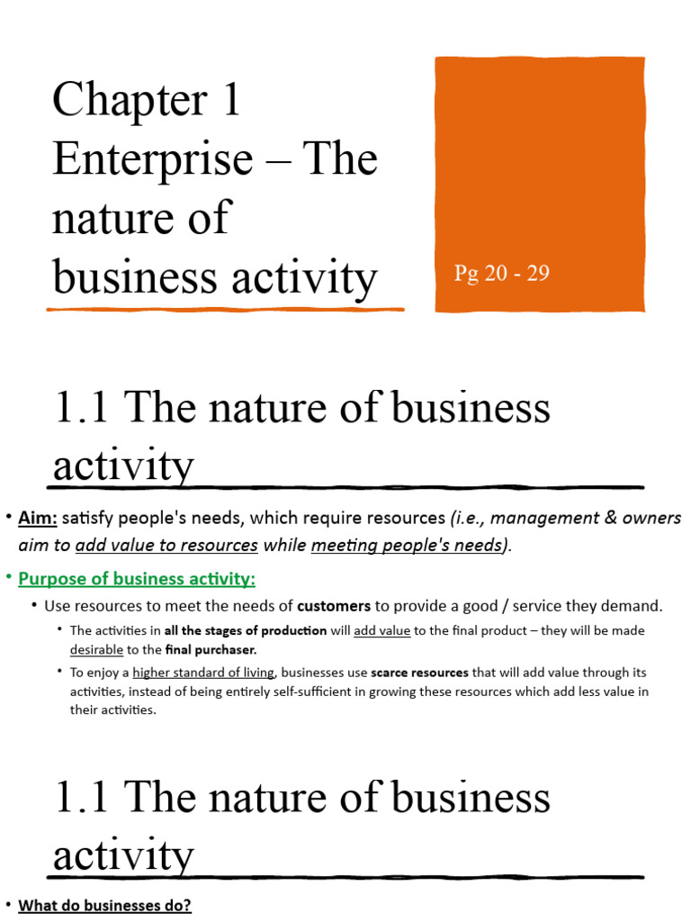 Chapter 1 - Enterprise - The Nature of Business Activity | PDF ...