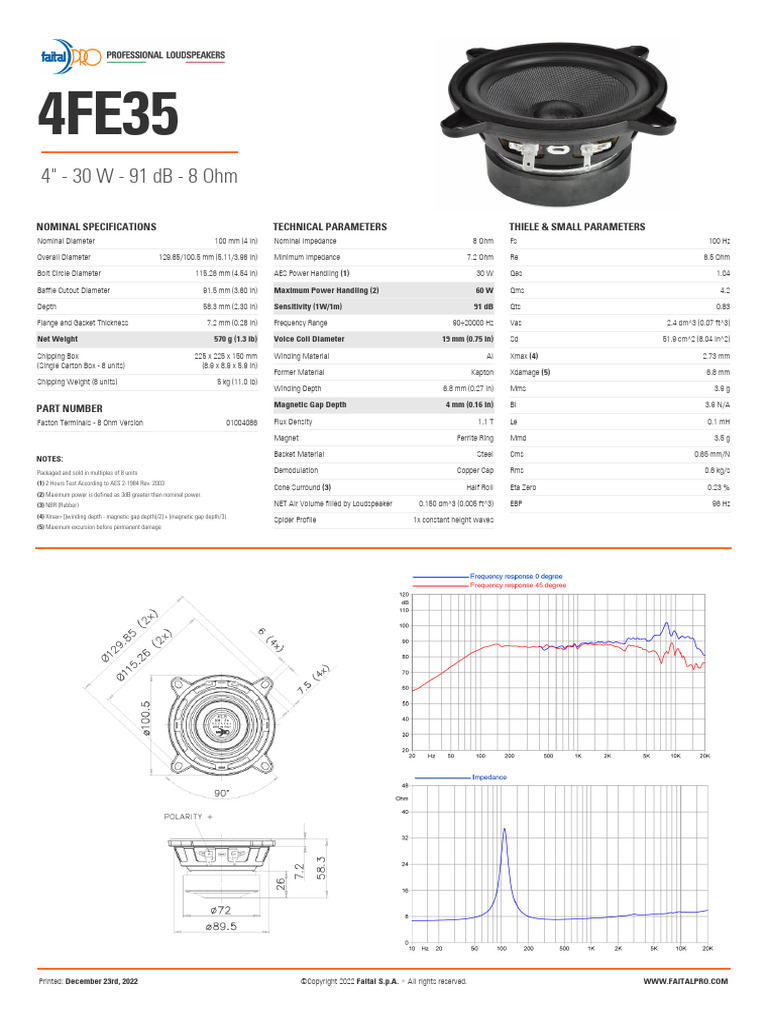 4FE35 Datasheet 8 | PDF | Loudspeaker | Electromagnetism