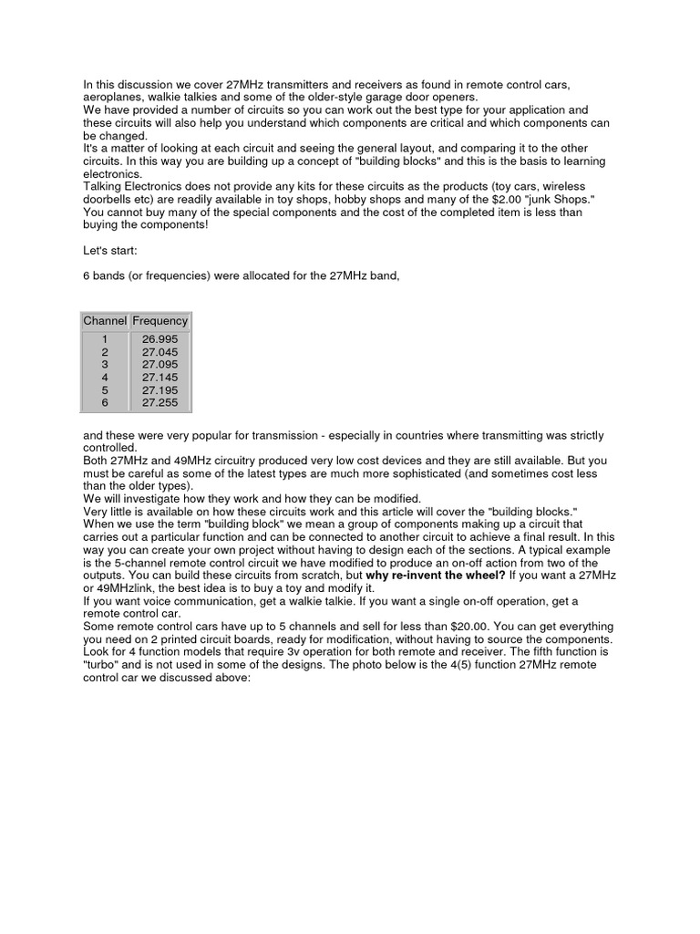 27MHz Remote Control Circuit Guide | PDF | Amplifier | Inductor