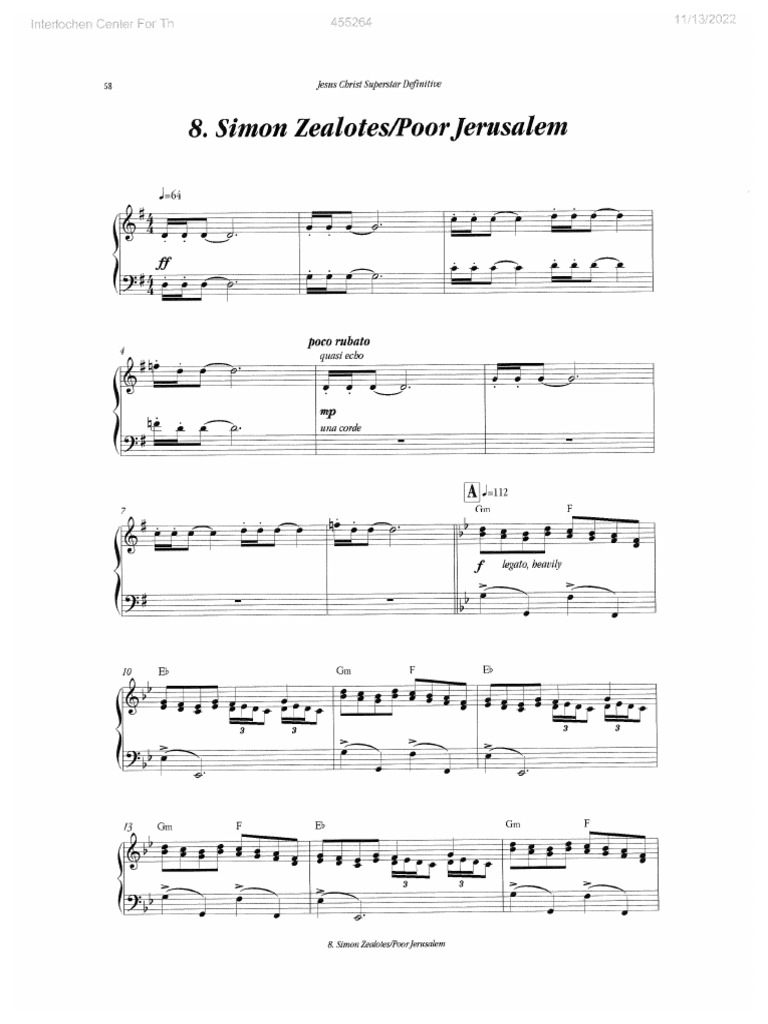 Simon Zealotes:Poor Jerusalem - Jesus Christ Superstar | PDF