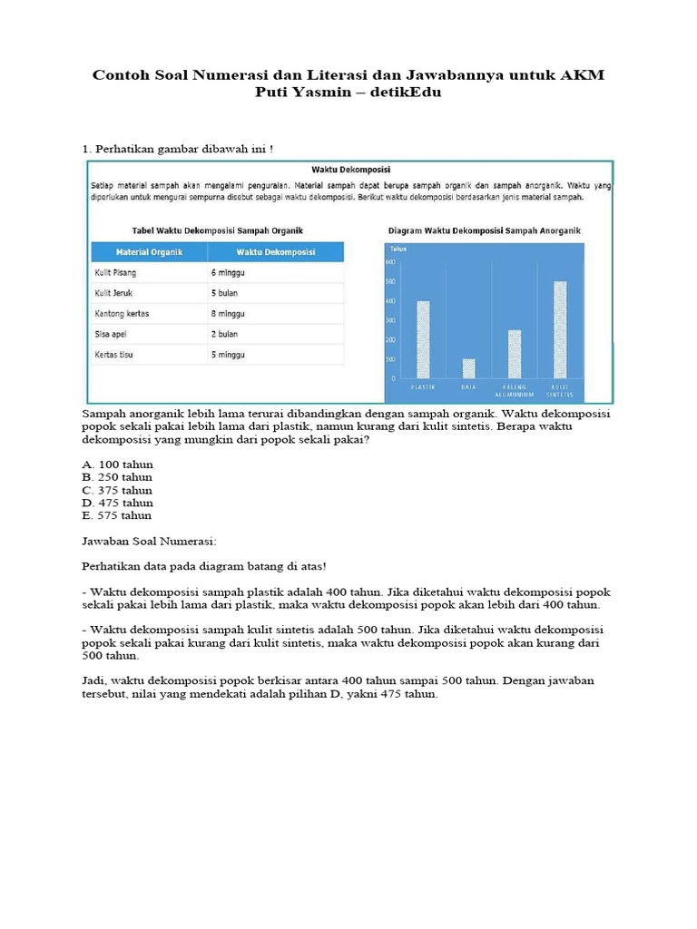 Contoh Soal Numerasi Dan Jawabannya Untuk AKM | PDF