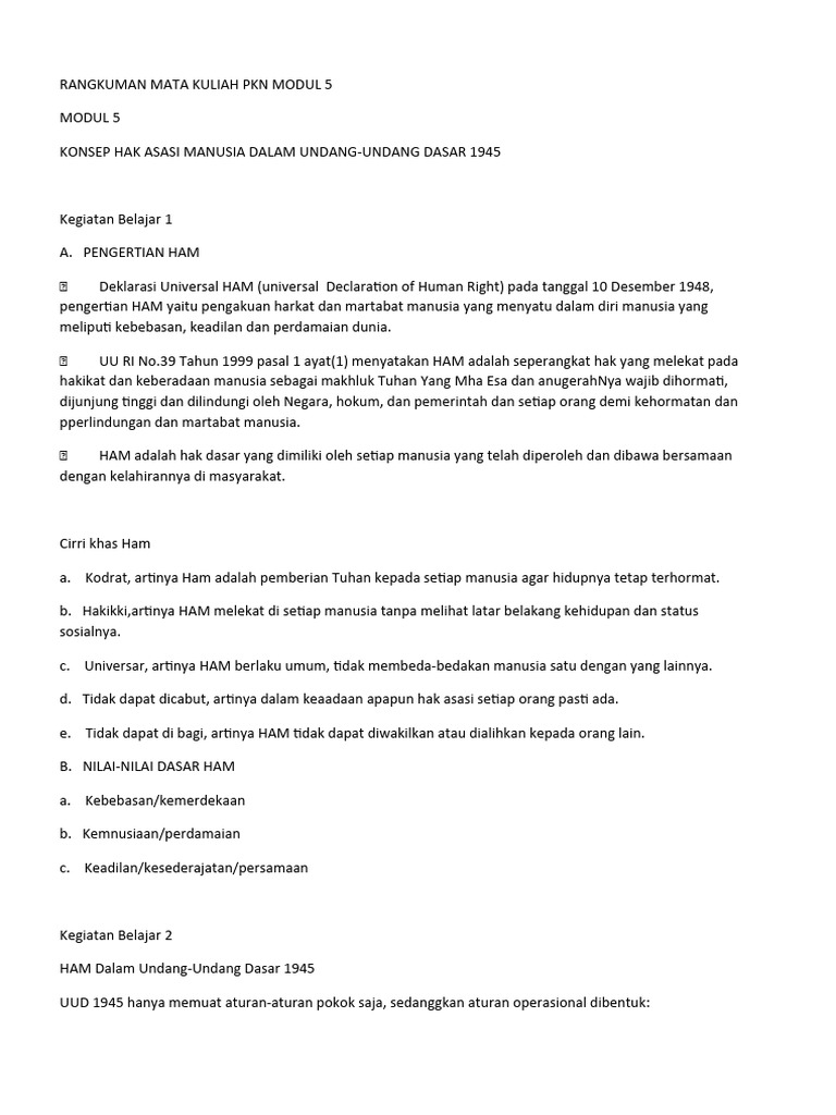 Rangkuman Mata Kuliah PKN Modul 5 | PDF