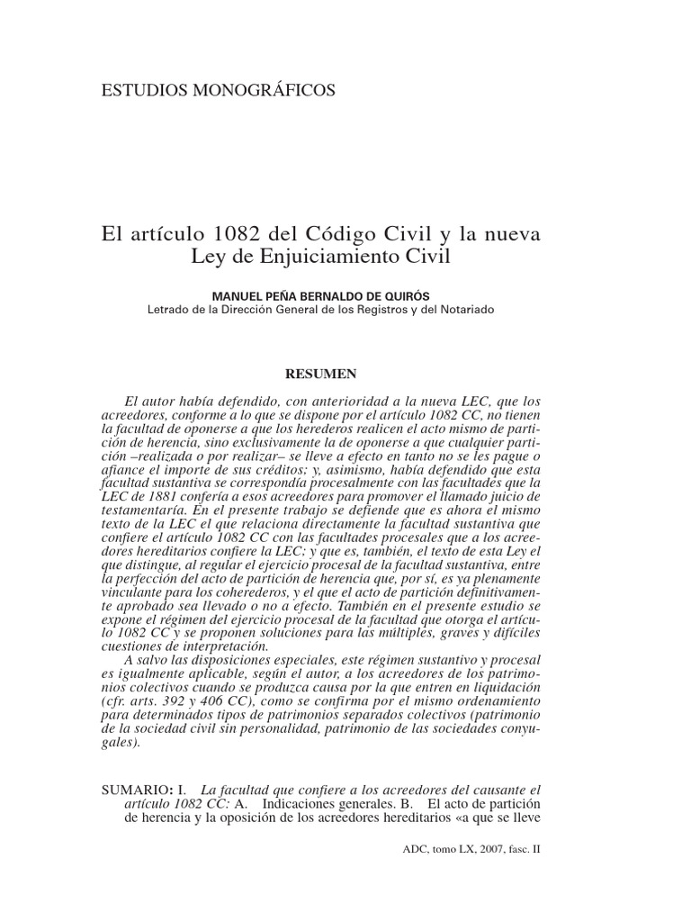 El Artículo 1082 Del Código Civil y La Nueva Ley de Enjuiciamiento ...