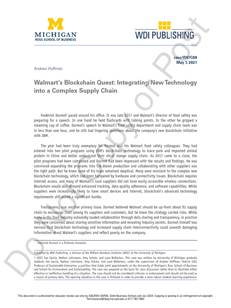 Walmart Case | PDF | Walmart | Supply Chain