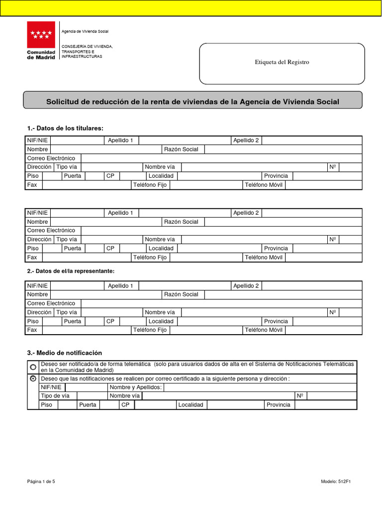 Solicitud De Reducción De La Renta De Viviendas De La Agencia De