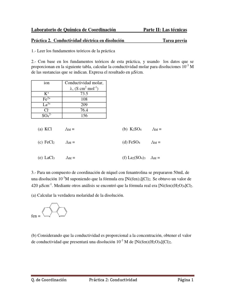 PrÃ¡ctica 2. Conductividad Elã©ctrica en Disoluciã N | PDF | Concentración | Resistividad ...