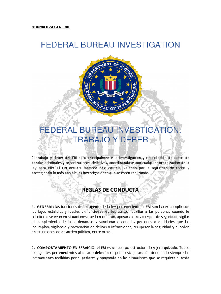Normas y Conducta del FBI | PDF | Oficina Federal de Investigaciones ...