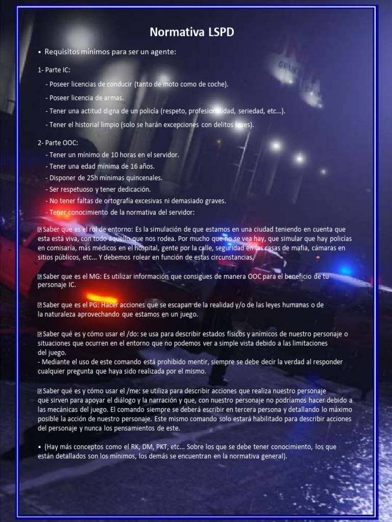 Normativa LSPD - LaFamaRP | PDF | Policía