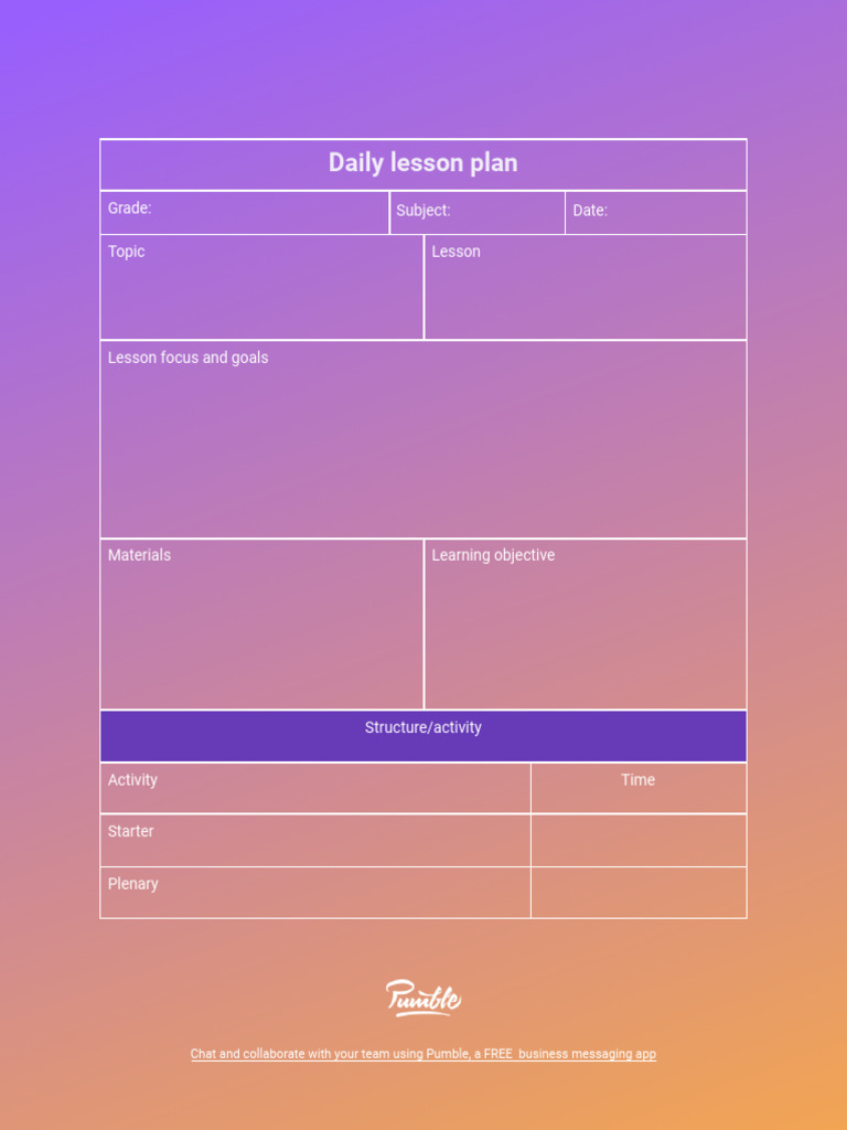 Daily Lesson Plan Template 1 Pdf