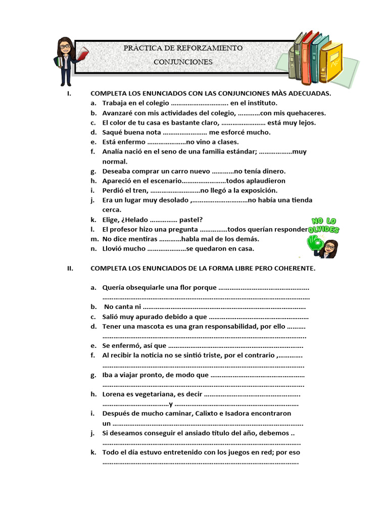 Ejercicios de Conjunciones en Español | PDF