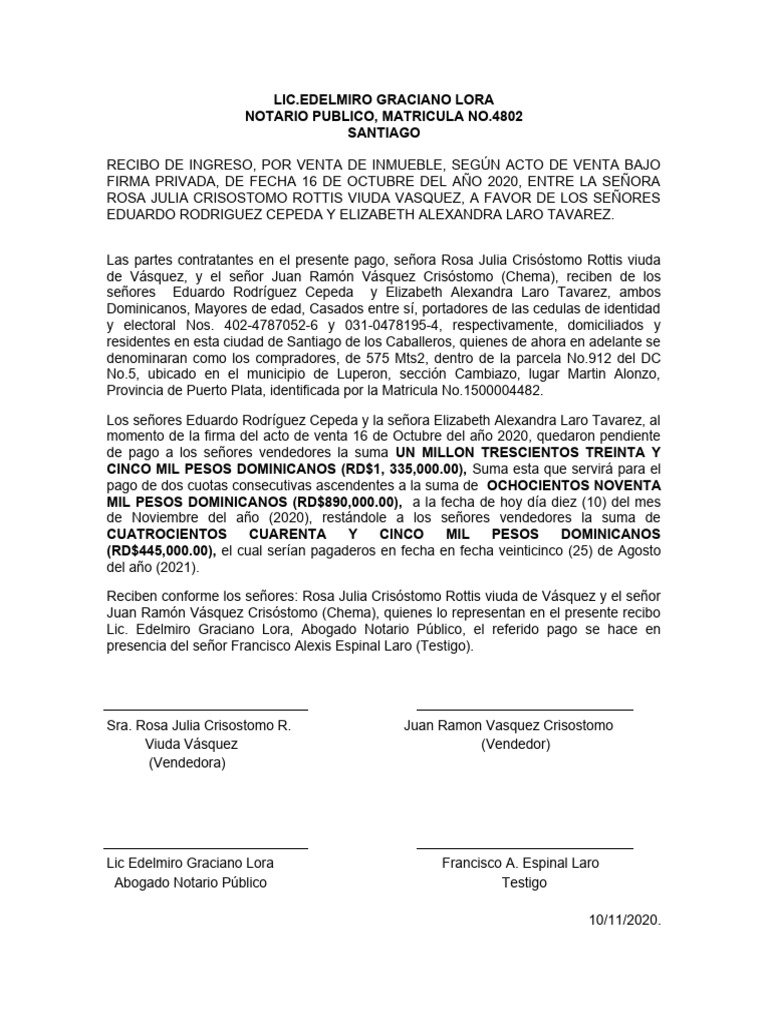 Recibo Acto Notarial | PDF | República Dominicana
