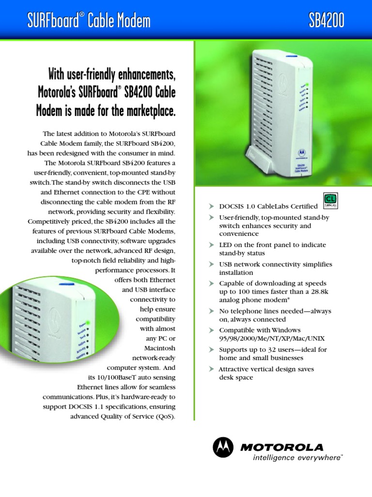 SB4200 Data Sheet | PDF | Modem | Usb