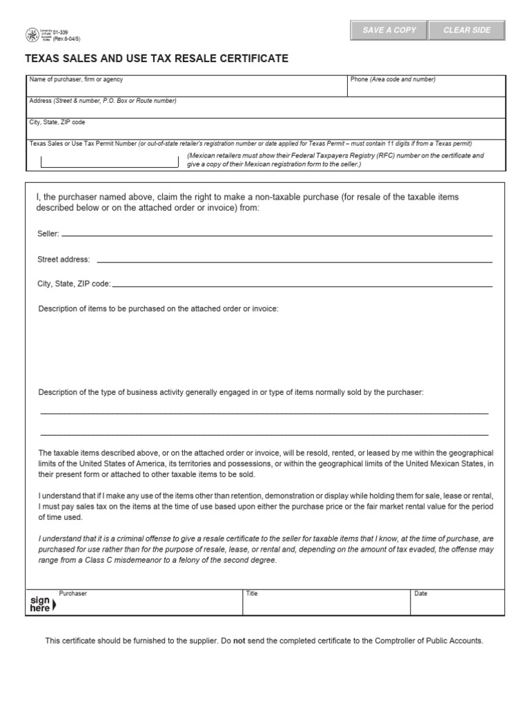 Texas Sales and Use Tax Certificate | PDF | Use Tax | Taxes
