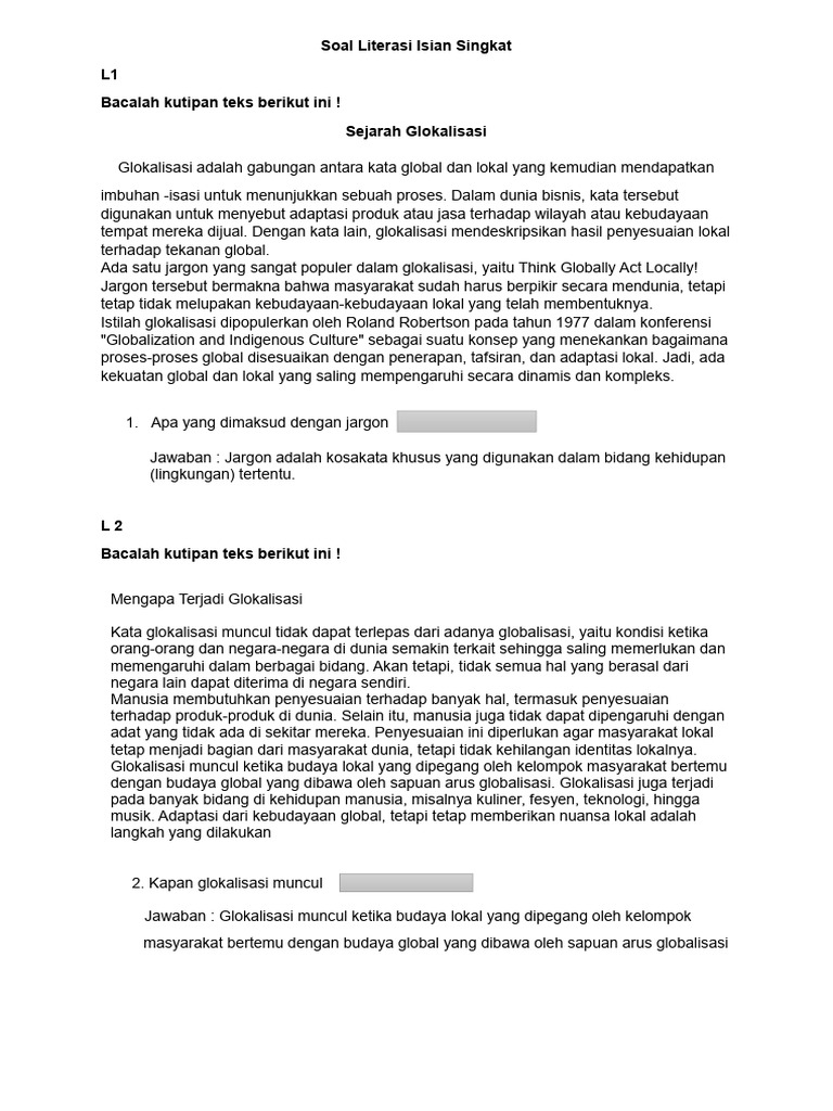 Soal Literasi Dan Numerasi Isian Singkat | PDF