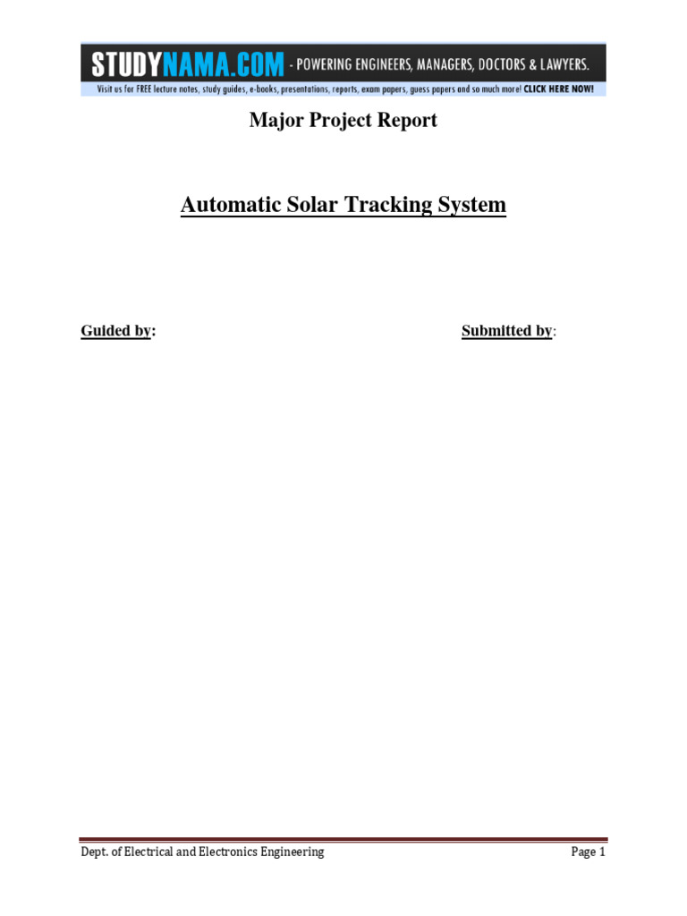 Btech EEE Major Project Report On Automatic Solar Tracking System | PDF ...