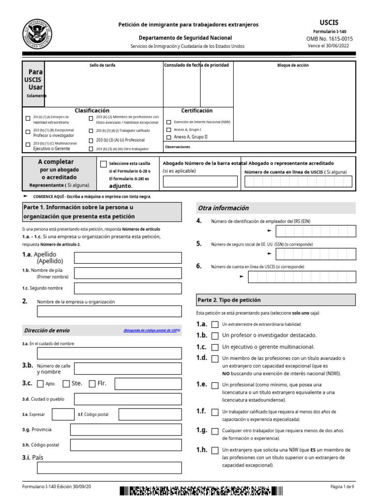 I-140 Formulario Español | PDF | Visa de viaje