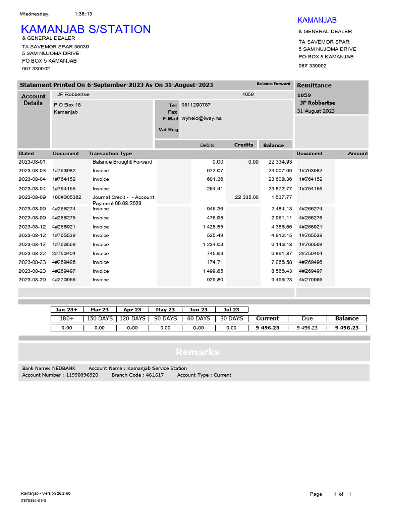 SaveMor 1059 - JF Robbertse Augustus 2023 | PDF | Invoice | Personal ...