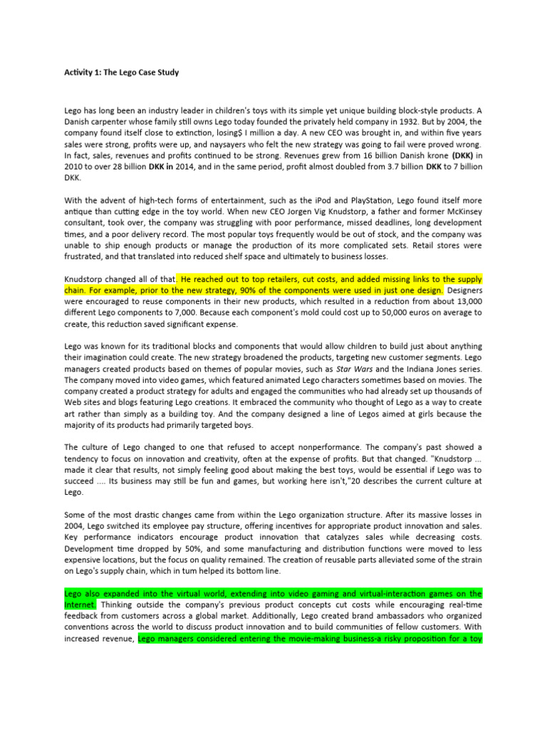 LEGO Case Study | PDF | Strategic Management | Private Sector