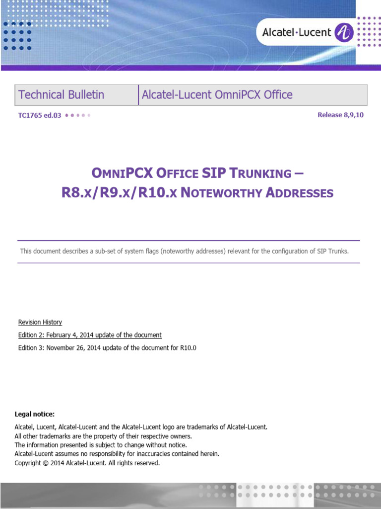 tc1765 Omnipcx Office Sip Trunking r8.x r9.x r10.x Noteworthy Addresses En-Ed03 | PDF | Port ...