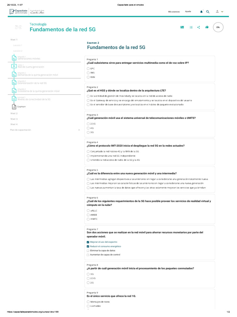 Examen: Fundamentos de Red 5G | PDF | Red de computadoras | Teléfonos ...