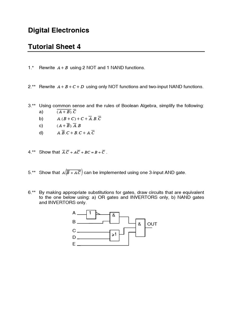 Digital Electronics Boolean Algebra Exercises | PDF