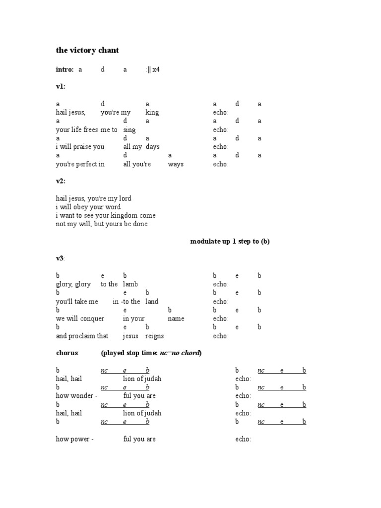 Victory Chant Lyrics & Chords | Leisure