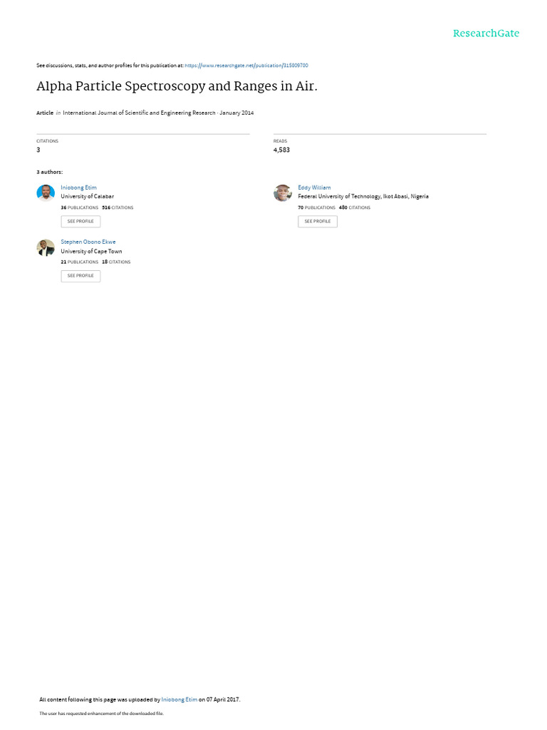 Alpha Particle Spectroscopy in Air | PDF | Atomic Nucleus | Condensed ...