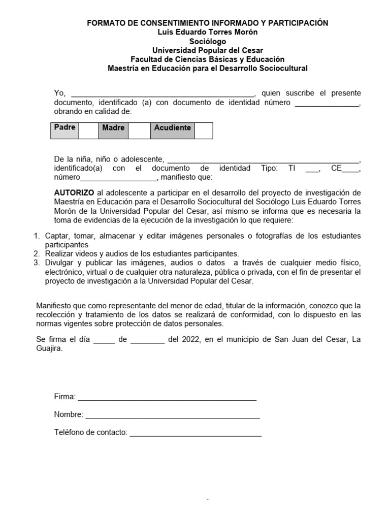 Modelo de Consentimiento Informado | PDF