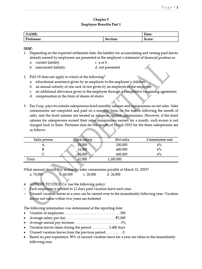 Quiz Chapter 5 Employee Benefits Part 1 2021 Pdf Employment