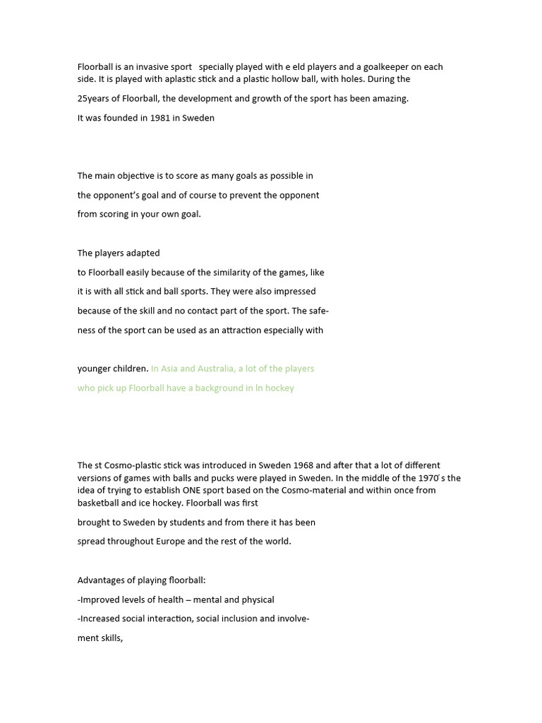 Floorball Is An Invasive Sport Specially Played With e Eld Players and ...