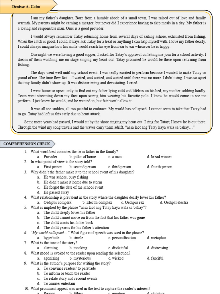 Grade 10 - Reading Comprehension Pretest | Download Free PDF | Oedipus ...