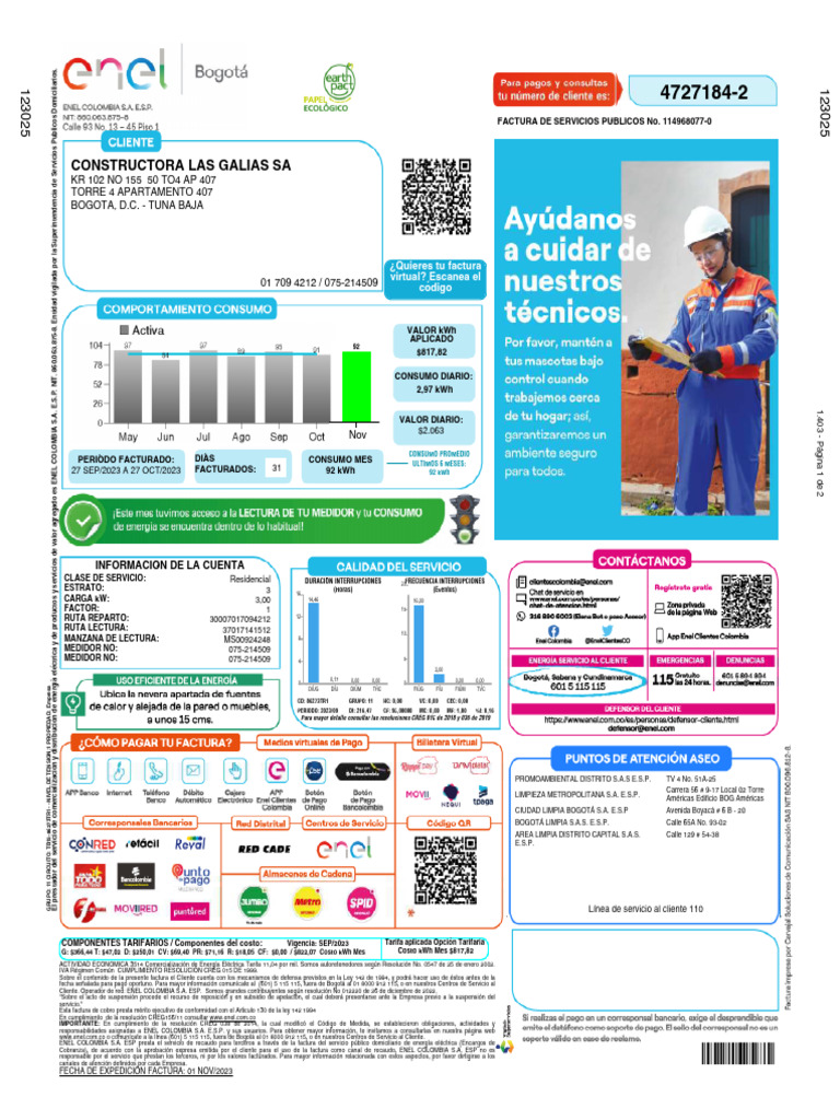 Constructora Las Galias Sa: KR 102 NO 155 50 TO4 AP 407 Torre 4 Apartamento 407 Bogota, D.C ...